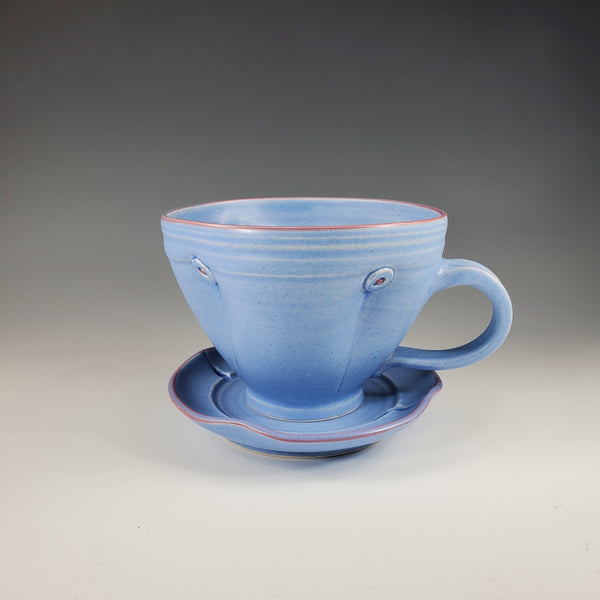 Button Tea Cup and Saucer Set in Blue | Heart of the Home Inc
